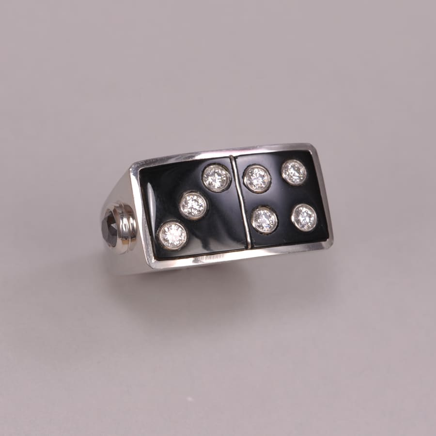 Domino ring, diamond dice ring, heavy and solid platinum, craps - Cajuel
